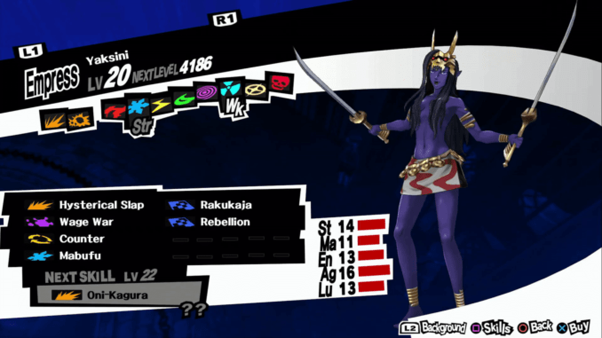 Persona 5 / Persona 5 Royal - Yaksini Persona Stats and Skills ...