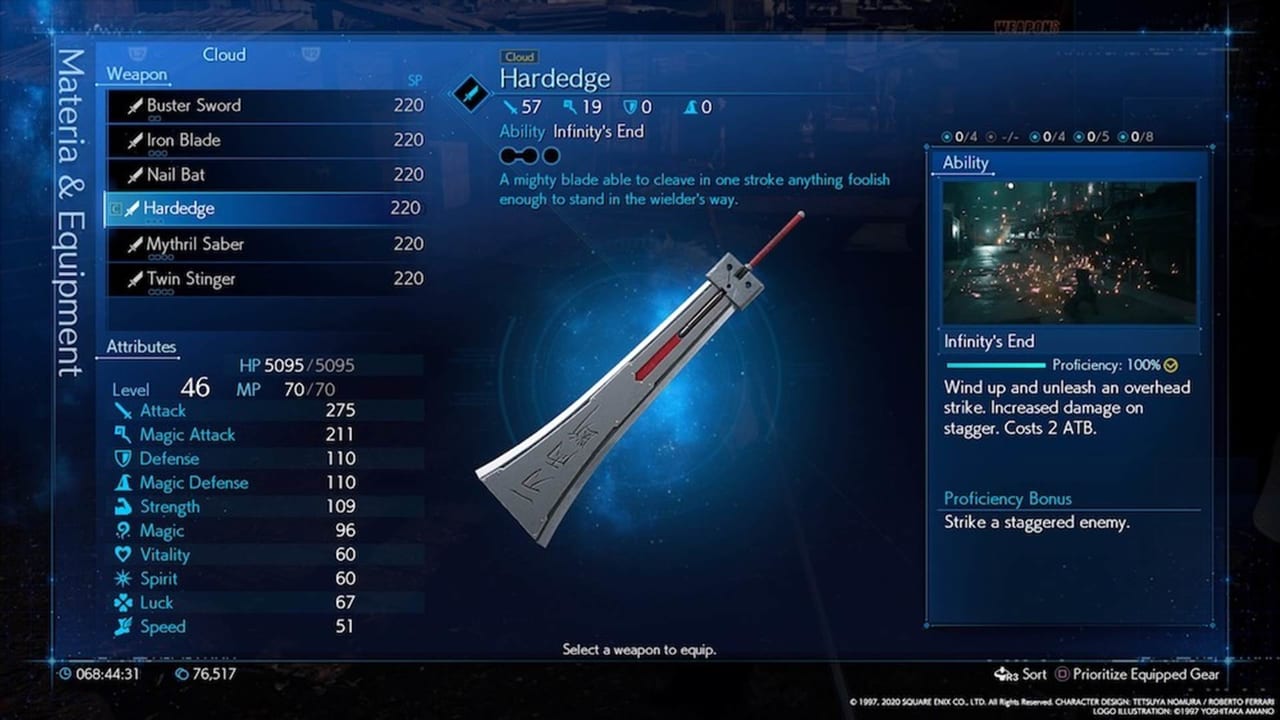 Final Fantasy 7 Remake Intergrade - Hardedge Stats and Location ...