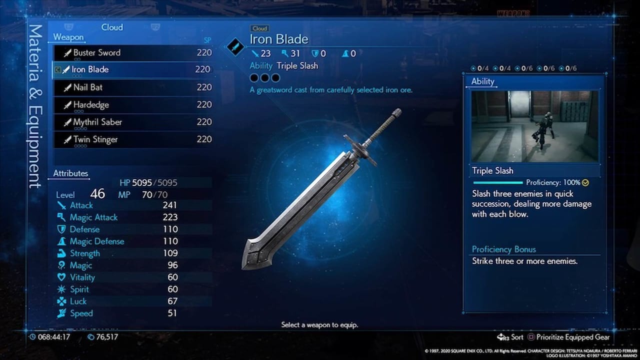 Final Fantasy 7 Remake Intergrade - Iron Blade Stats and Location ...