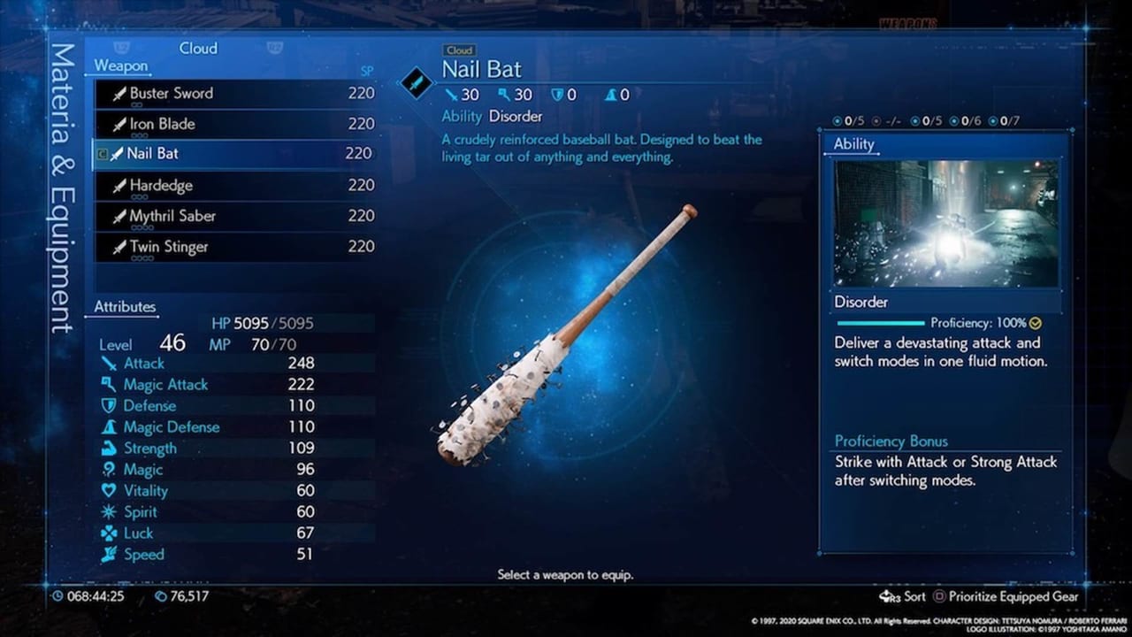 Final Fantasy 7 Remake Intergrade - Nail Bat Stats and Location ...