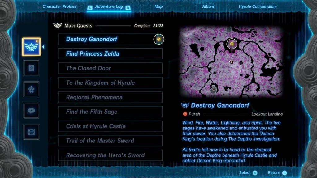 The Legend of Zelda: Tears of the Kingdom - Main Quest Walkthroughs ...